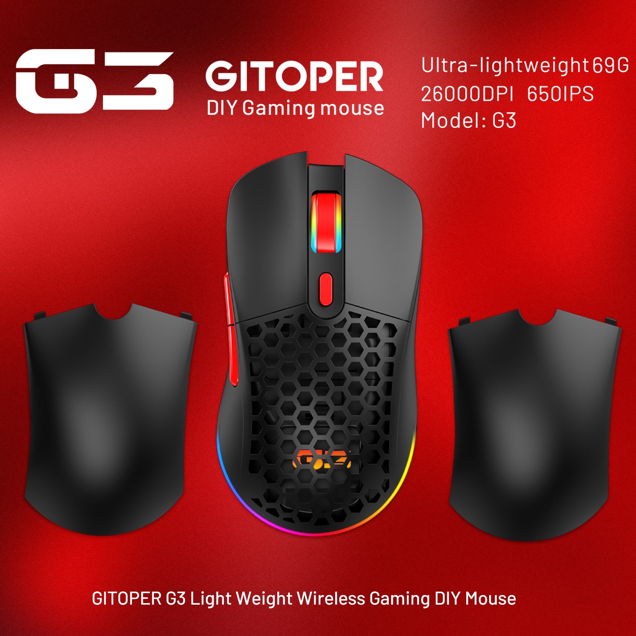 GITOPER G3 Light Weight Wireless DIY Gaming Black Mouse