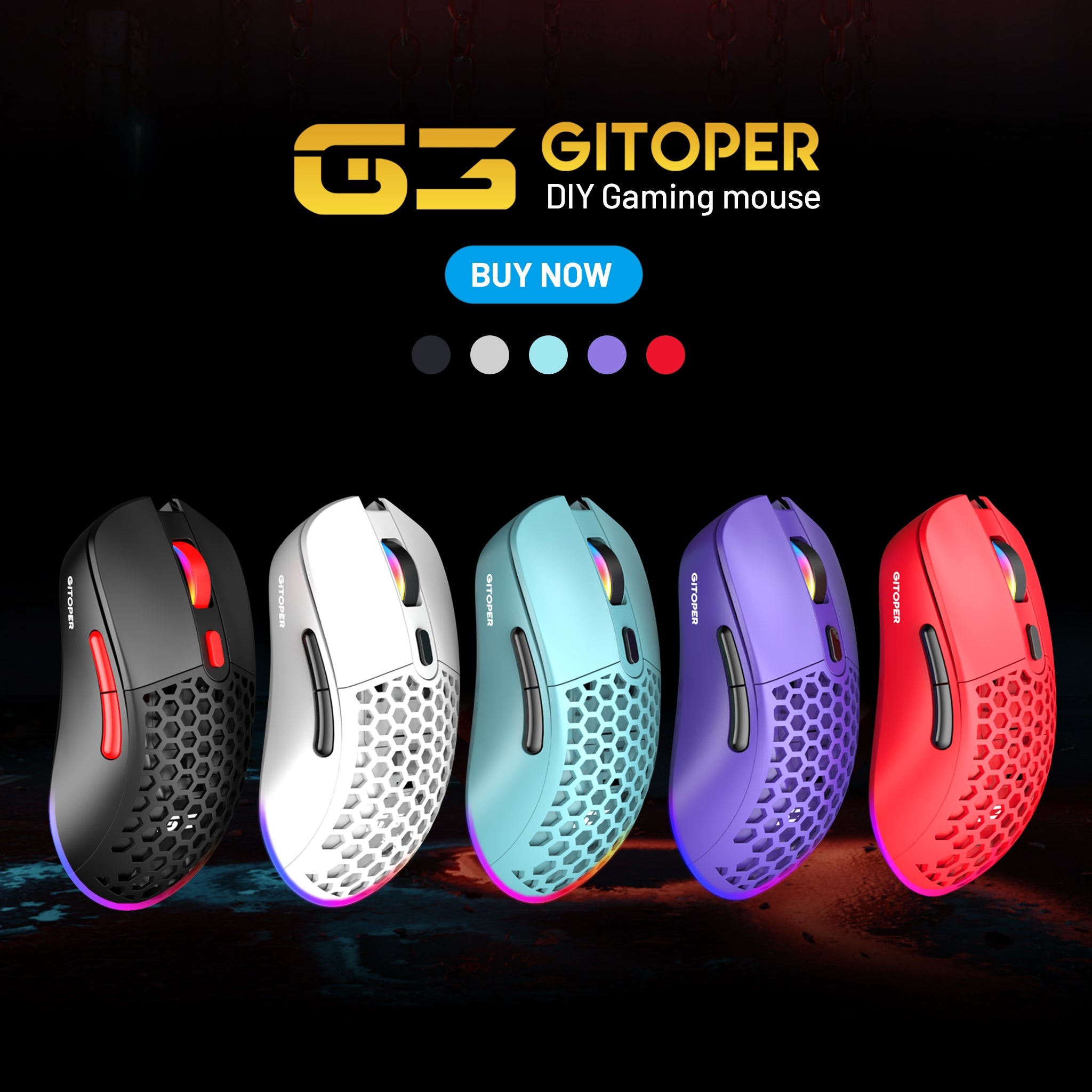 GITOPER G3 Light Weight Wireless DIY Gaming Black Mouse